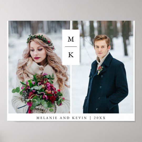 Modern Monogram | Two Photo Grid Poster | Zazzle.com