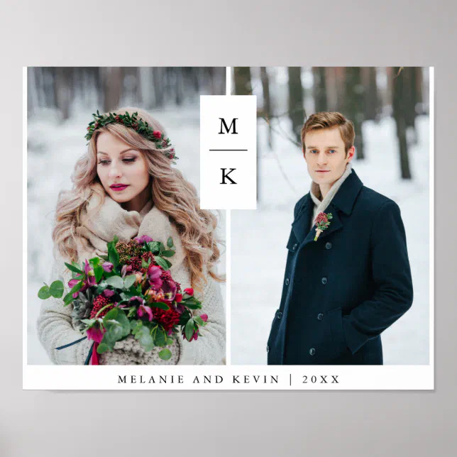 Modern Monogram | Two Photo Grid Poster | Zazzle