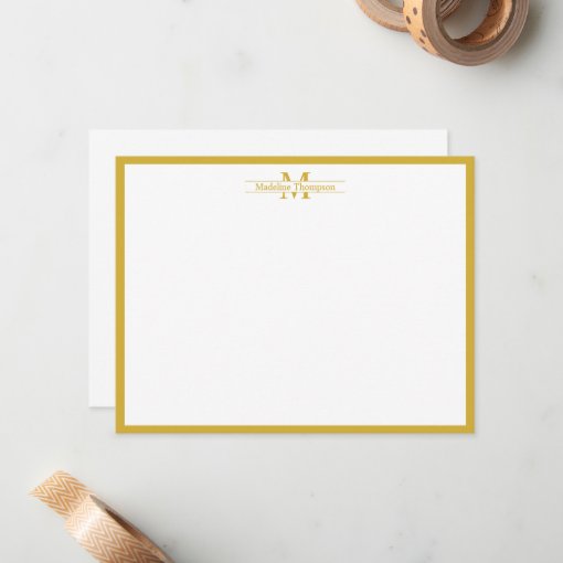 Modern Monogram Typography Gold Border Note Card | Zazzle