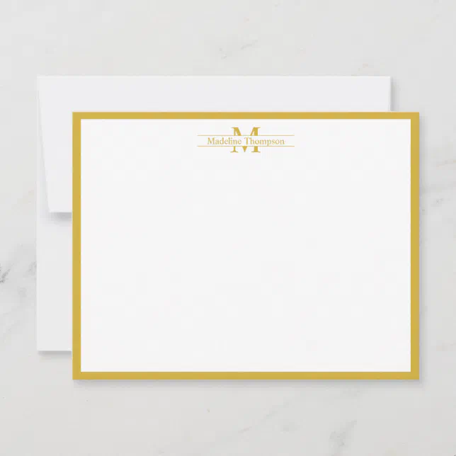 Modern Monogram Typography Gold Border Note Card | Zazzle