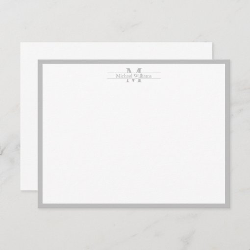 Modern Monogram Typography Gray Border Note Card | Zazzle