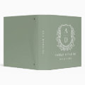 Modern Monogram Wedding Sage Green Crest 3 Ring Binder | Zazzle
