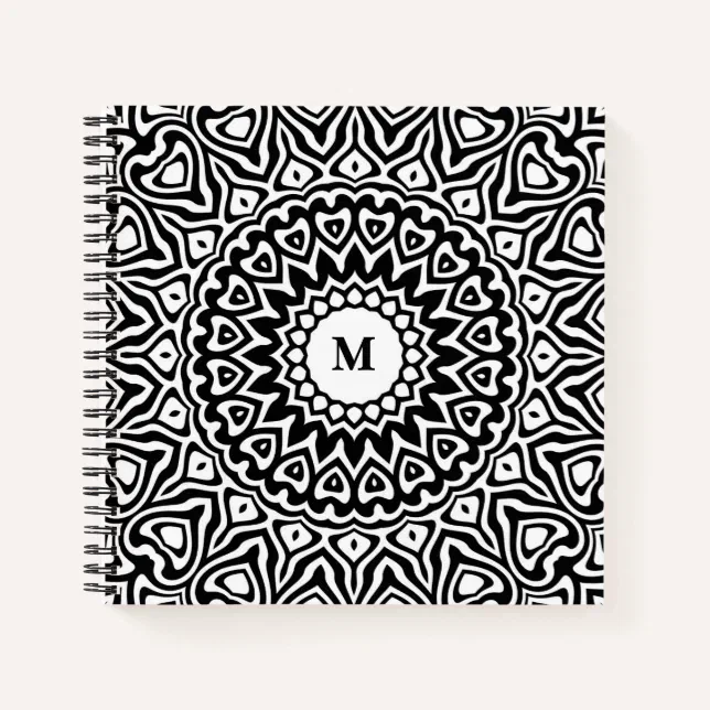 Modern Monogrammed Black and White Mandala Pattern Notebook | Zazzle