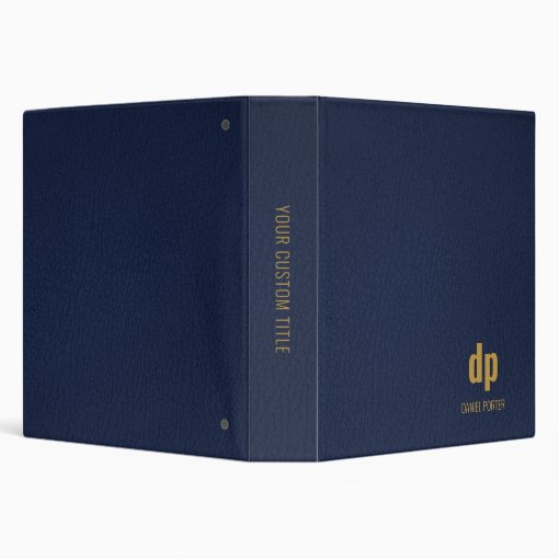Modern Monogrammed Blue Professional Leather Look 3 Ring Binder | Zazzle