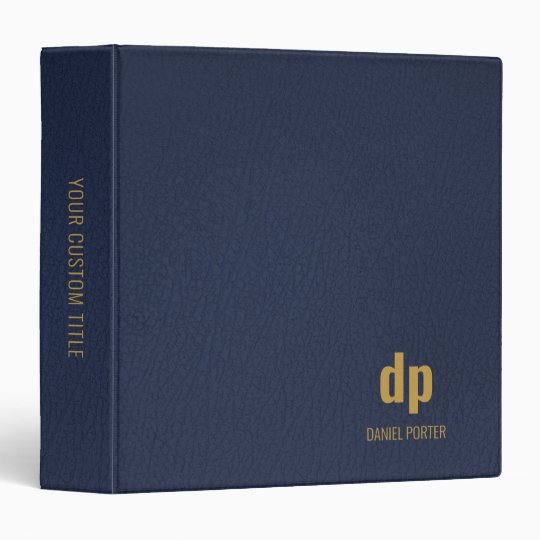 Modern Monogrammed Blue Professional Leather Look 3 Ring Binder ...