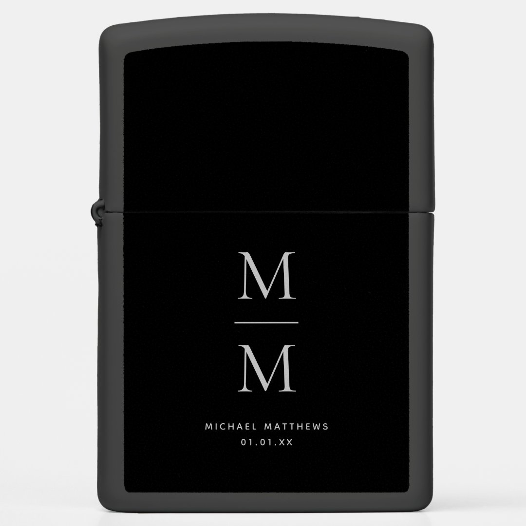 Modern Monogrammed Elegant Black Classic Initial Zippo Lighter | Zazzle