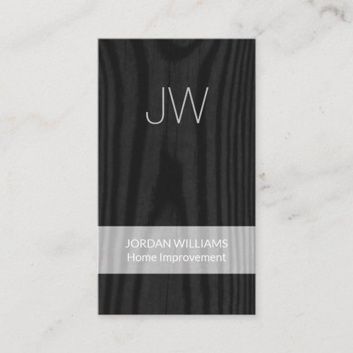 Modern Monogrammed Faux Wood Vertical Black White Business Card | Zazzle