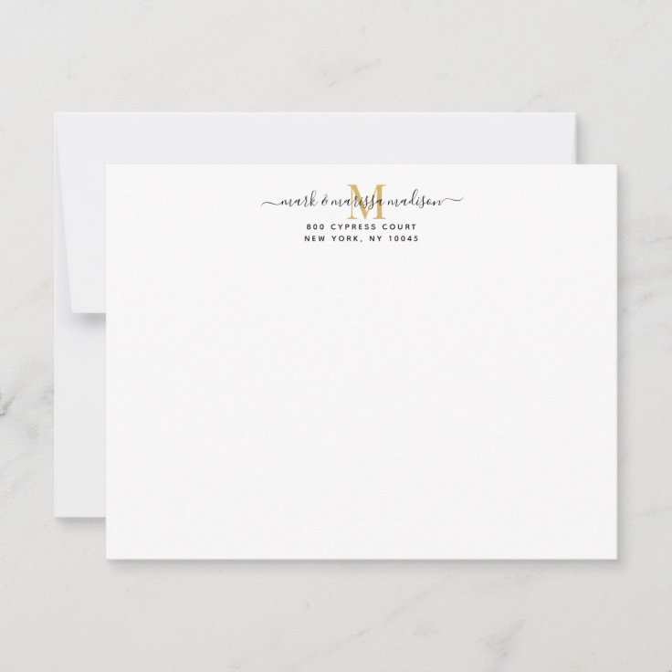 Modern Monogrammed Gold Newlyweds Note Card Zazzle