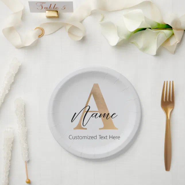 Modern Monogrammed Initial A & Name Personalized Paper Plates | Zazzle