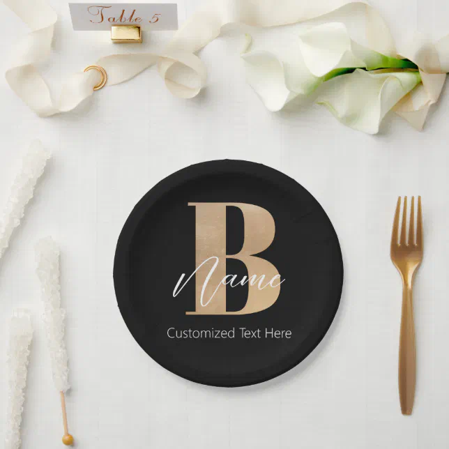 Modern Monogrammed Initial B & Name Personalized Paper Plates | Zazzle