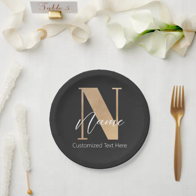 Modern Monogrammed Initial N & Name Personalized Paper Plates | Zazzle