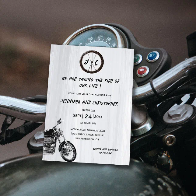Modern Monogrammed Motorcycle Adventure Wedding Invitation | Zazzle