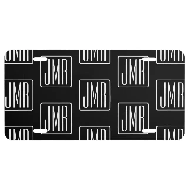 Modern Monogrammed Pattern | Black & White License Plate | Zazzle