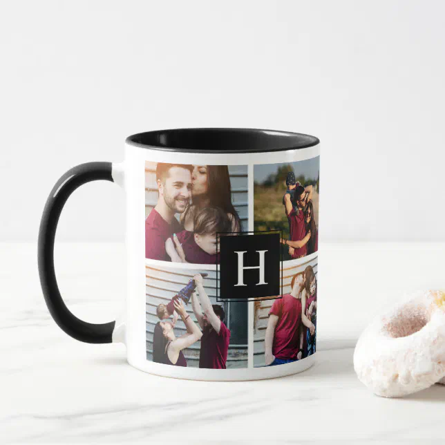 Modern Monogrammed Photo Collage Mug | Zazzle