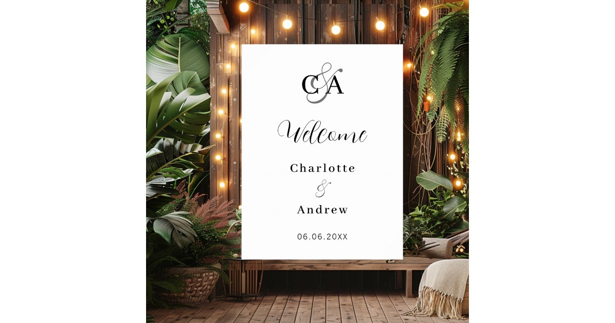 Modern monogrammed script wedding welcome sign | Zazzle