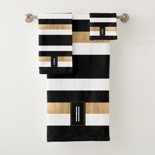 Modern Monogrammed Striped Bath Towel Set | Zazzle