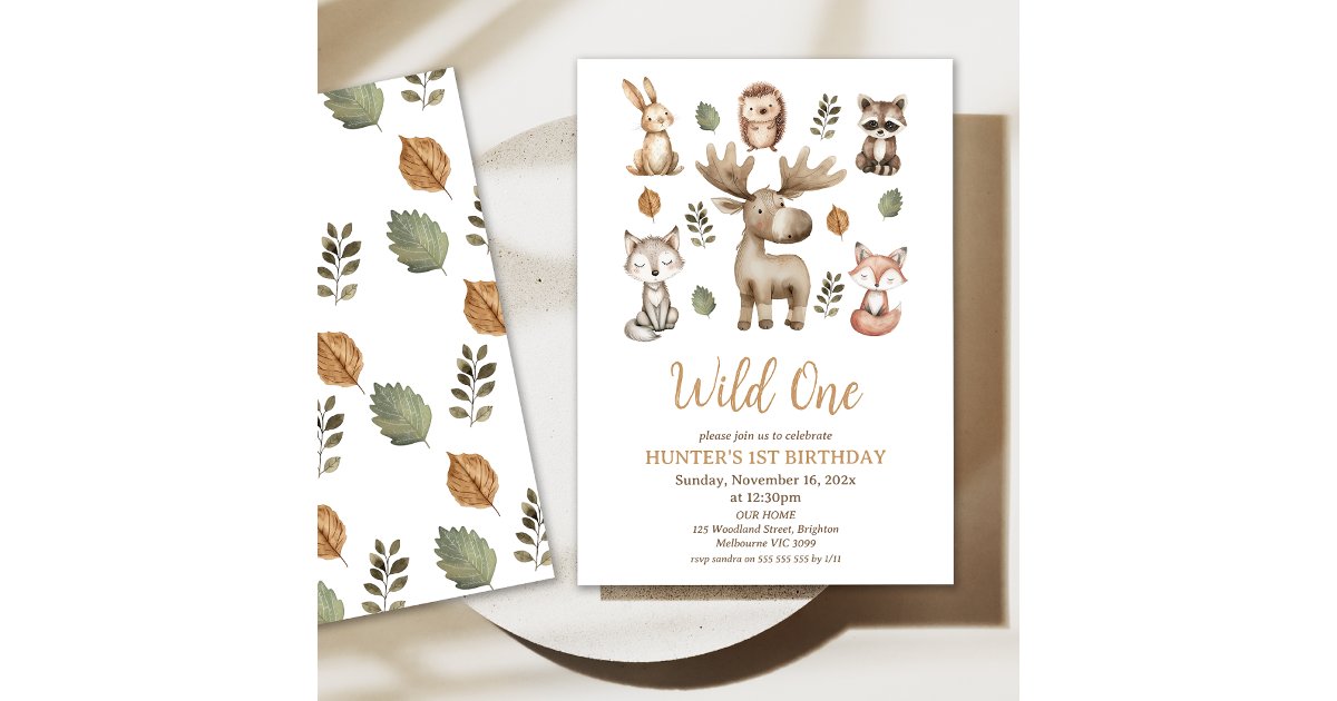 Modern Moose Woodland Wild One 1st Birthday Invitation | Zazzle