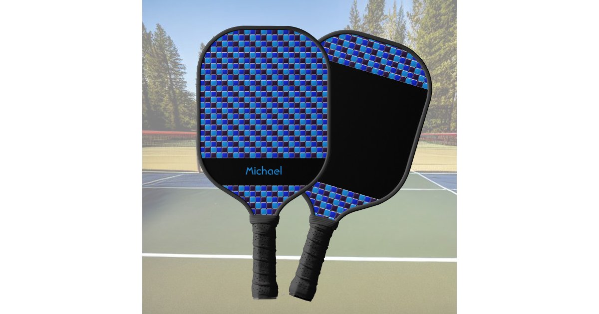 Modern mosaic in black, royal blue, custom pickleball paddle | Zazzle
