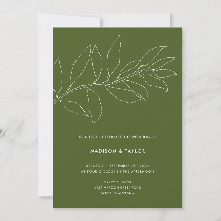 Modern Moss Green Botanical Floral Wedding Invitation | Zazzle