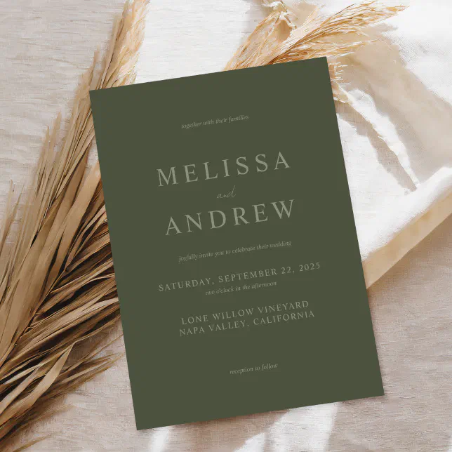 Modern Moss Green Elegant Wedding Invitation | Zazzle
