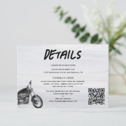 Modern Motorcycle Biker QR code Wedding Details Enclosure Card | Zazzle