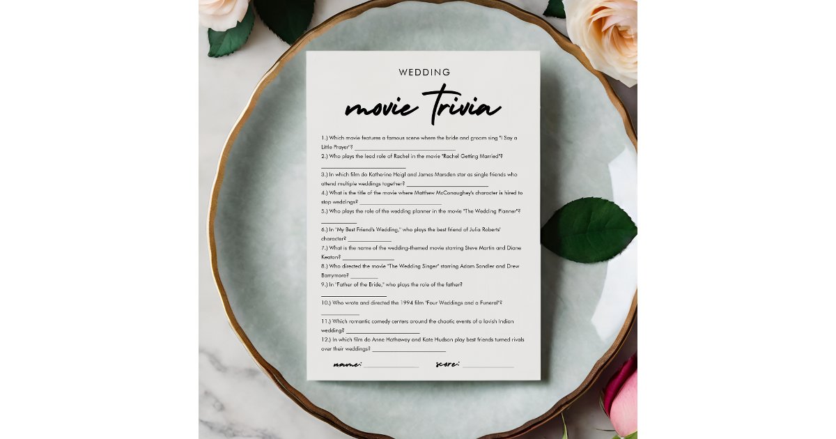 Modern Movie Trivia Bridal Shower Game Card | Zazzle
