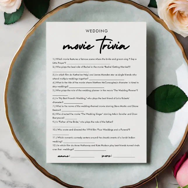 Modern Movie Trivia Bridal Shower Game Card | Zazzle
