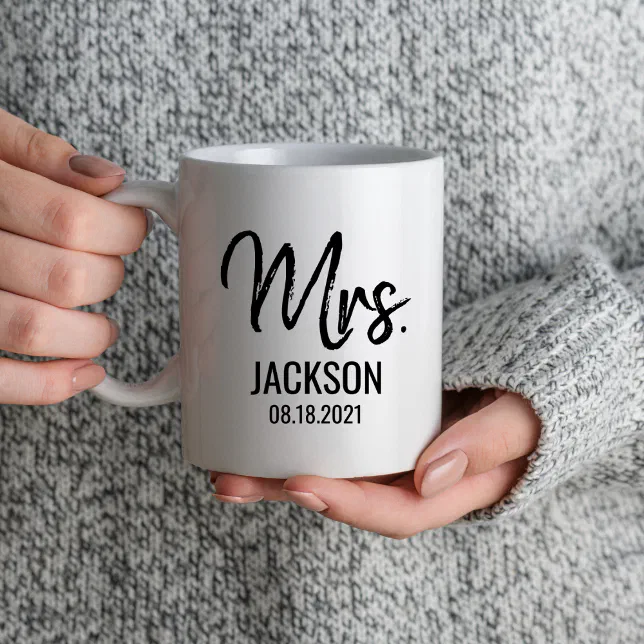 Modern Mr and Mrs Bride Groom Wedding Engagement Mug | Zazzle
