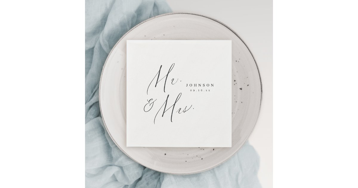 Modern Mr. and Mrs. script minimalist wedding Napkins | Zazzle