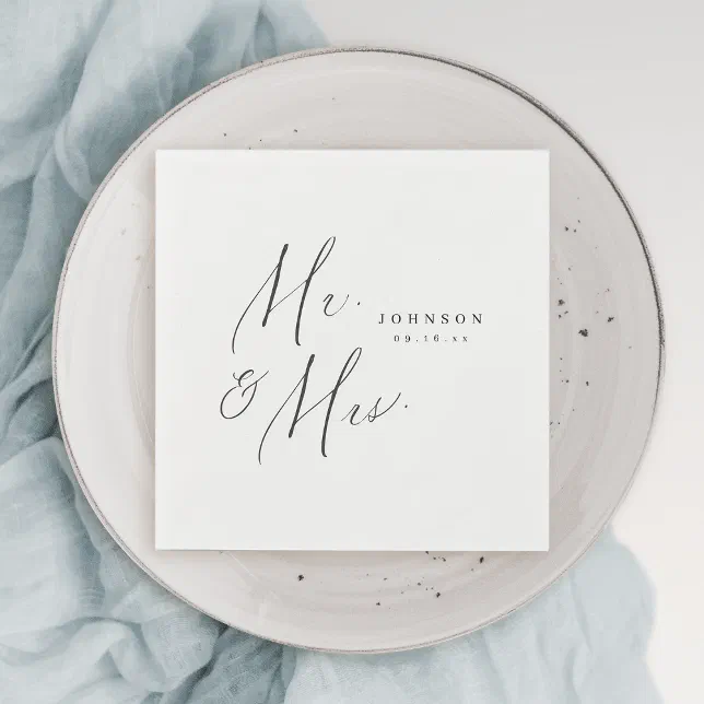 Modern Mr. and Mrs. script minimalist wedding Napkins | Zazzle
