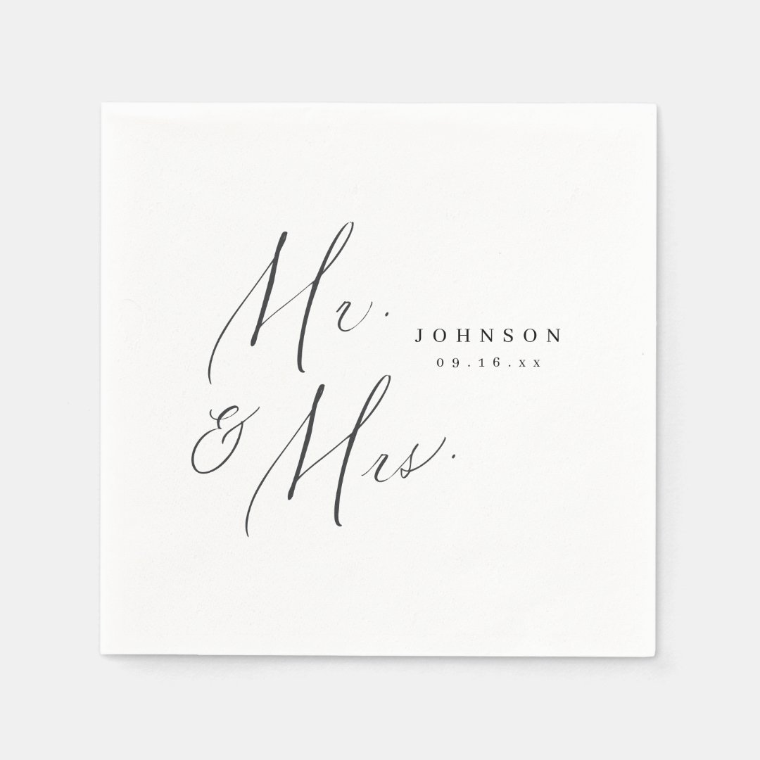 Modern Mr. and Mrs. script minimalist wedding Napkins | Zazzle