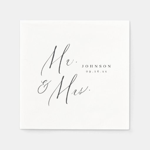 Modern Mr. and Mrs. script minimalist wedding Napkins | Zazzle