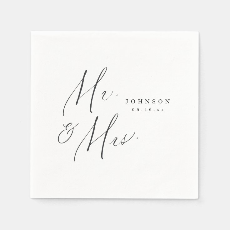 Modern Mr. and Mrs. script minimalist wedding Napkins | Zazzle