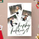 modern multi photo collage green brush happy holiday card | Zazzle