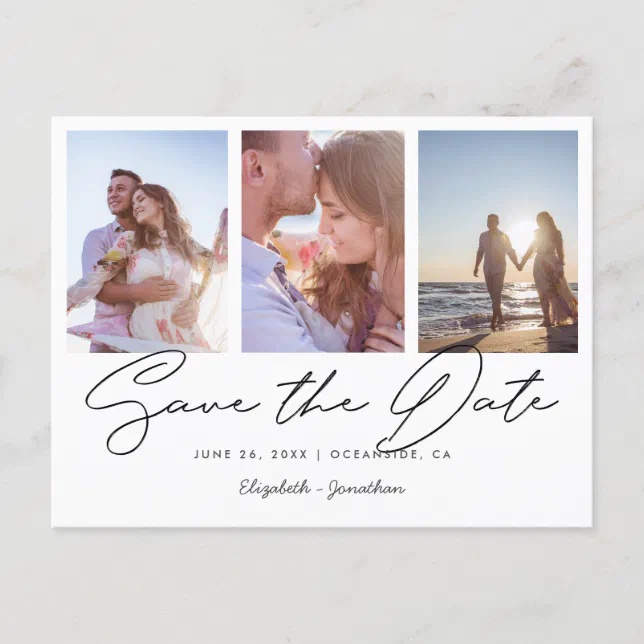 Modern Multi Photo Collage Wedding Save the Date Invitation Postcard ...