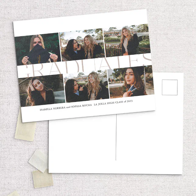 Modern Multi-Photo Graduates Grad Announcement Postcard | Zazzle