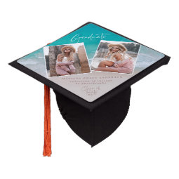 Modern multi photo graduation ocean beach modern graduation cap topper ...