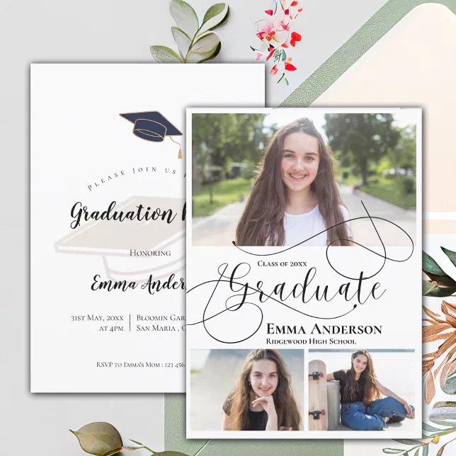 Modern Multi Photo Graduation Party Invitation | Zazzle