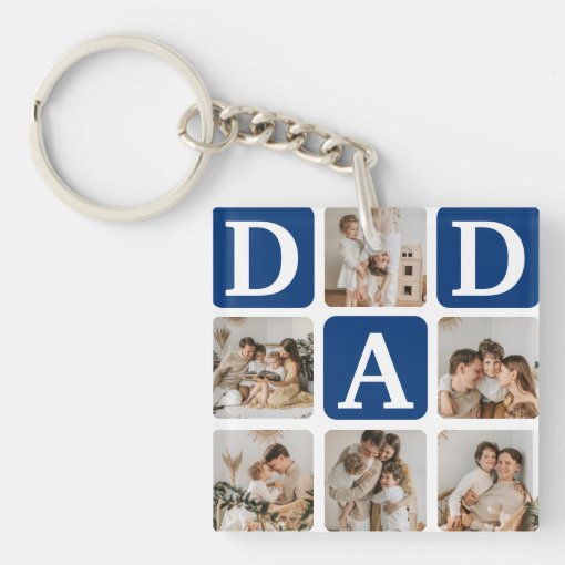 Modern Multi Photo Grid Cute DAD Gift Keychain | Zazzle