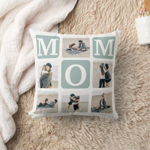 Modern Multi Photo Grid Cute MOM Gift Throw Pillow | Zazzle