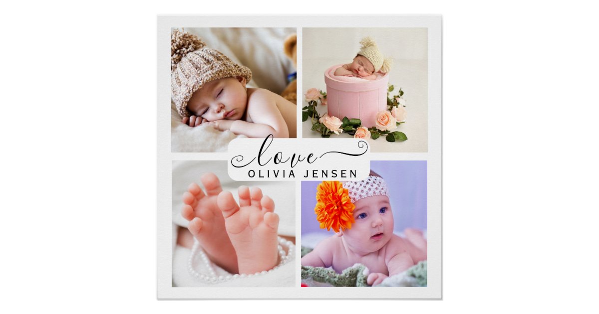 Modern Multi Photo Newborn Infant Poster | Zazzle