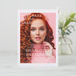 Modern Multicolor Gingham Photo Graduation Party Invitation | Zazzle