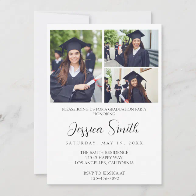 Modern Multiple Photo Graduation Invitation | Zazzle