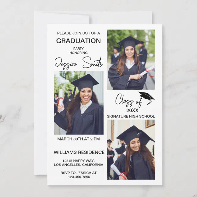 Modern Multiple Photo Graduation Invitation | Zazzle