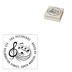 Modern Music Notes Round Name & Return Address Rubber Stamp | Zazzle