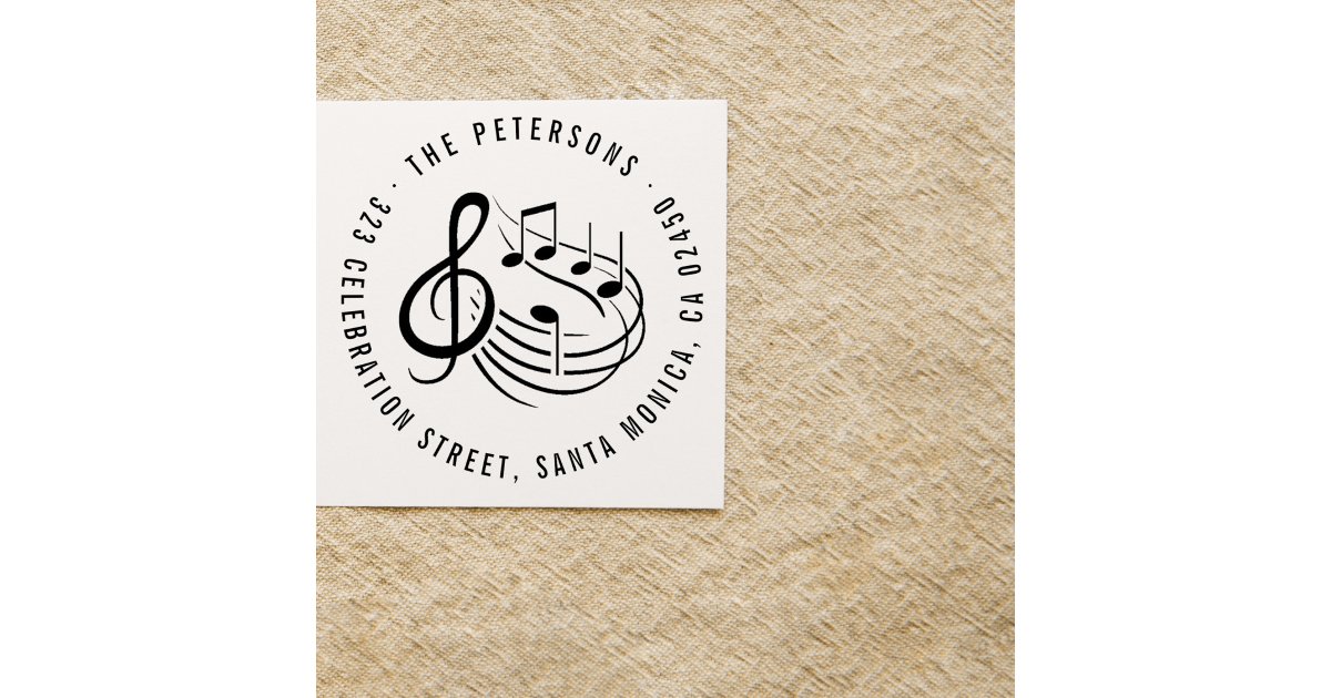 Modern Music Notes Round Name & Return Address Self-inking Stamp | Zazzle