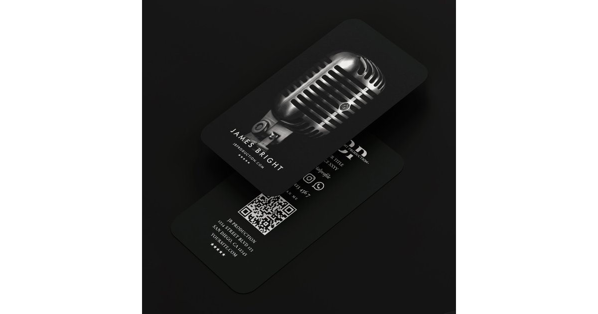 Modern Music Producer Singer Black Silver Mic Business Card | Zazzle