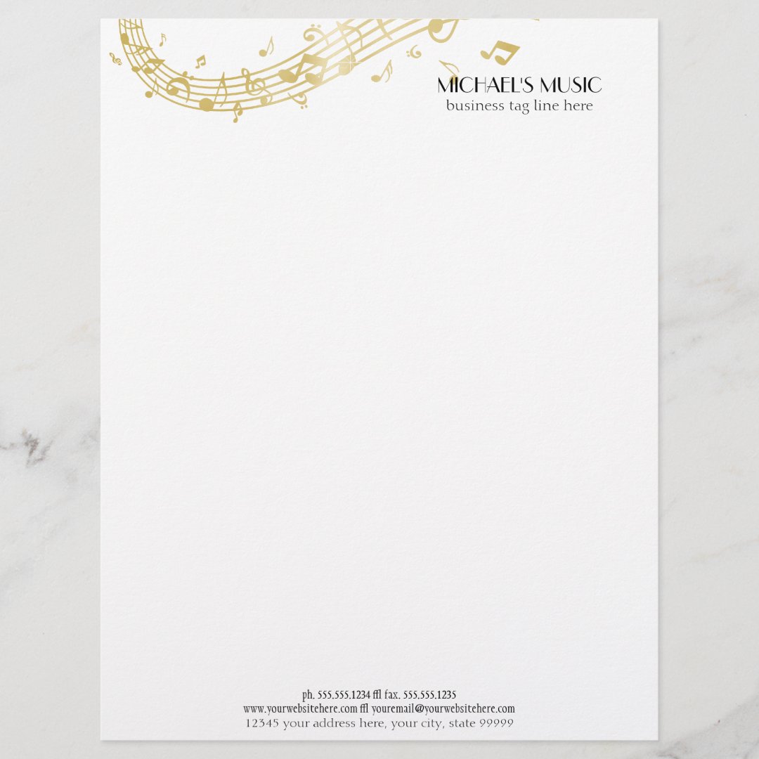 Modern Musical Business Branding Gold Music Notes Letterhead | Zazzle