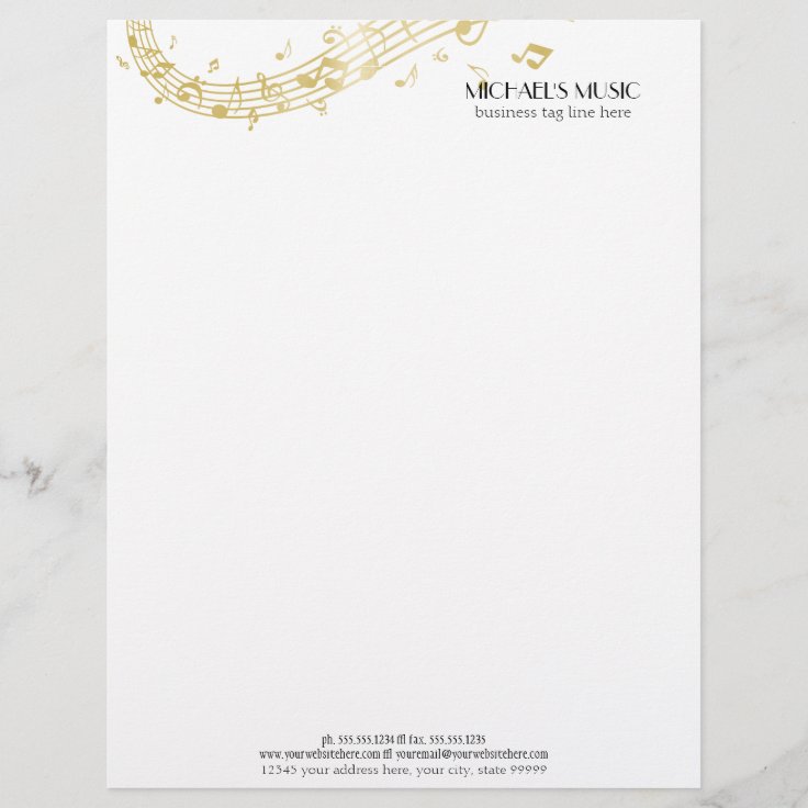 Modern Musical Business Branding Gold Music Notes Letterhead | Zazzle