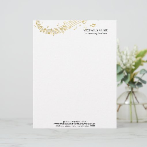Modern Musical Business Branding Gold Music Notes Letterhead | Zazzle